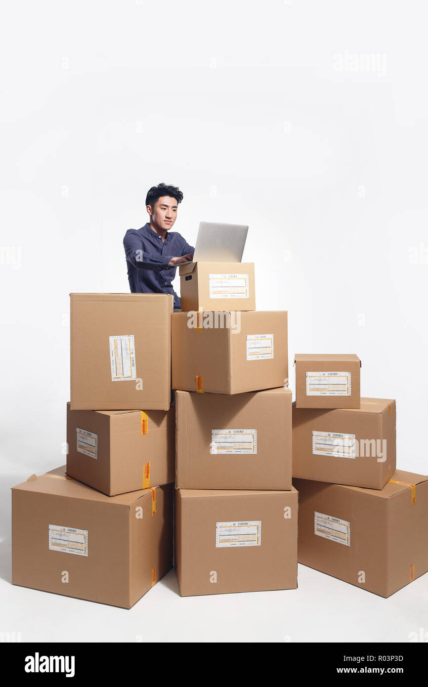 Logistics laptop computer delivery transportation hi-res stock ...