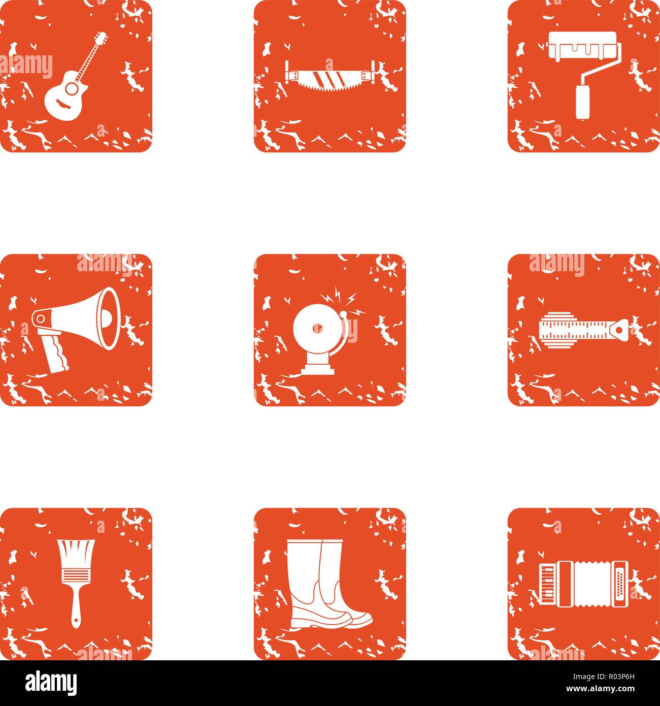 Processing of construction material icons set, grunge style Stock ...