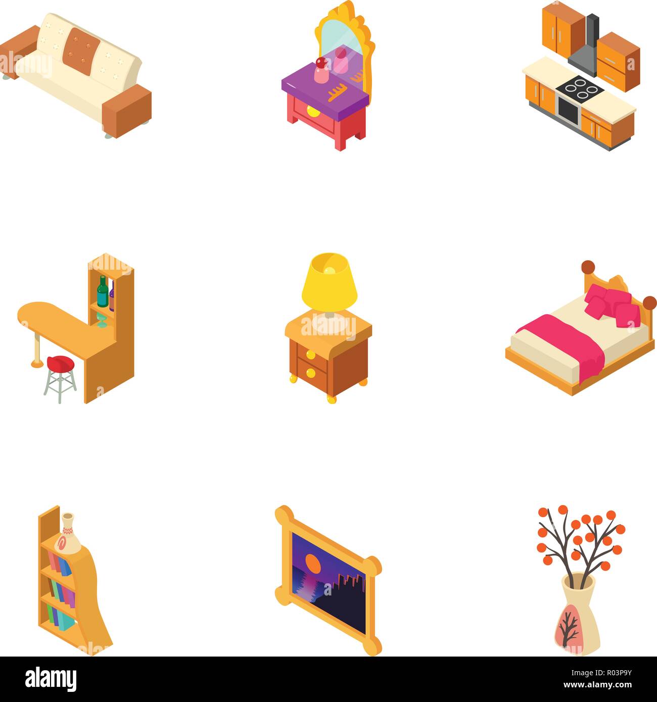 Cosy hall icons set, isometric style Stock Vector Image & Art - Alamy