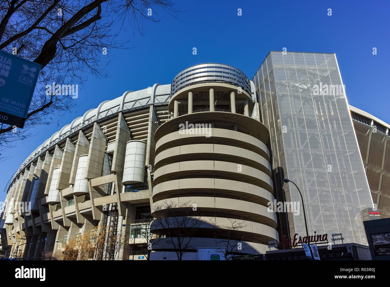 MADRID, SPAIN - JANUARY 21, 2018: Outside view of Santiago Bernabeu ...