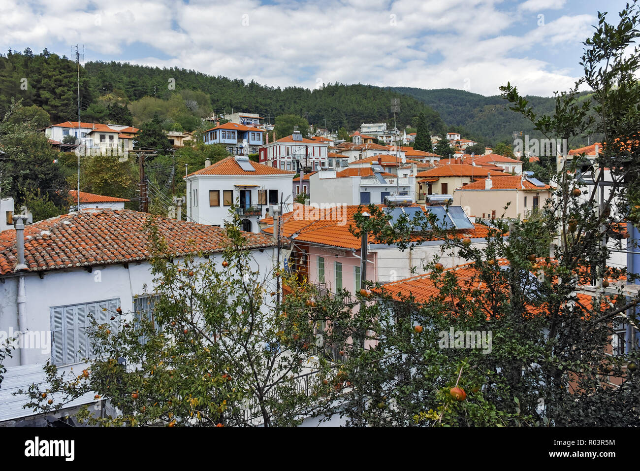XANTHI, GREECE - SEPTEMBER 23, 2017: Street and old houses in old town ...