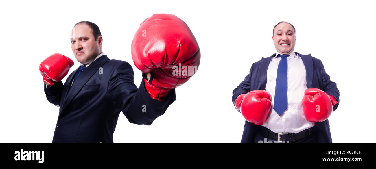 Young businessman boxer isolated on white Stock Photo - Alamy