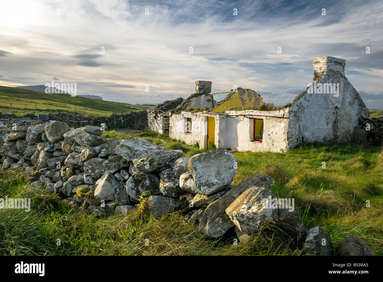 This is the ruins of an old abandoned Irish cottage in Donegal Ireland ...