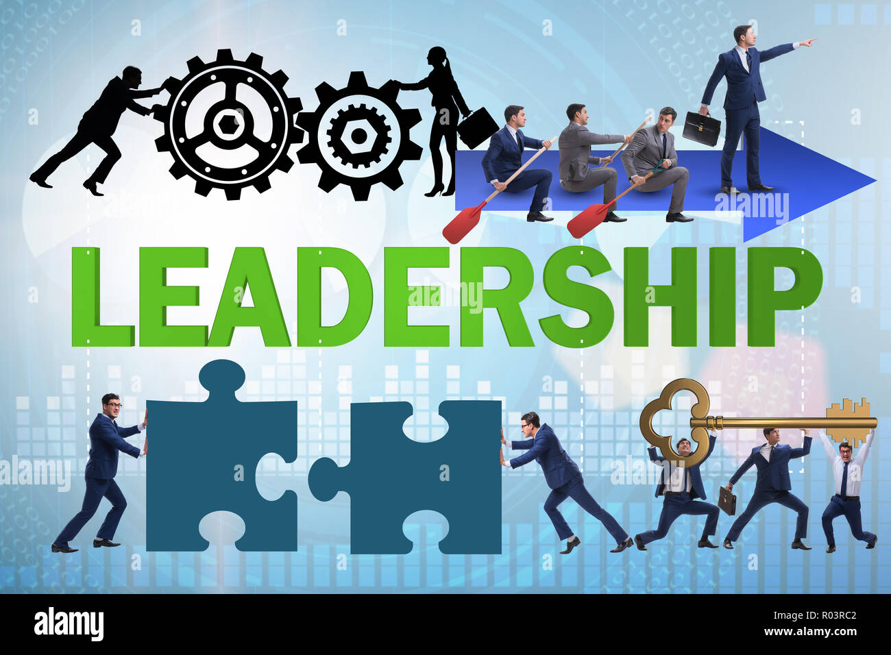 Concept of leadership with many business situations Stock Photo - Alamy