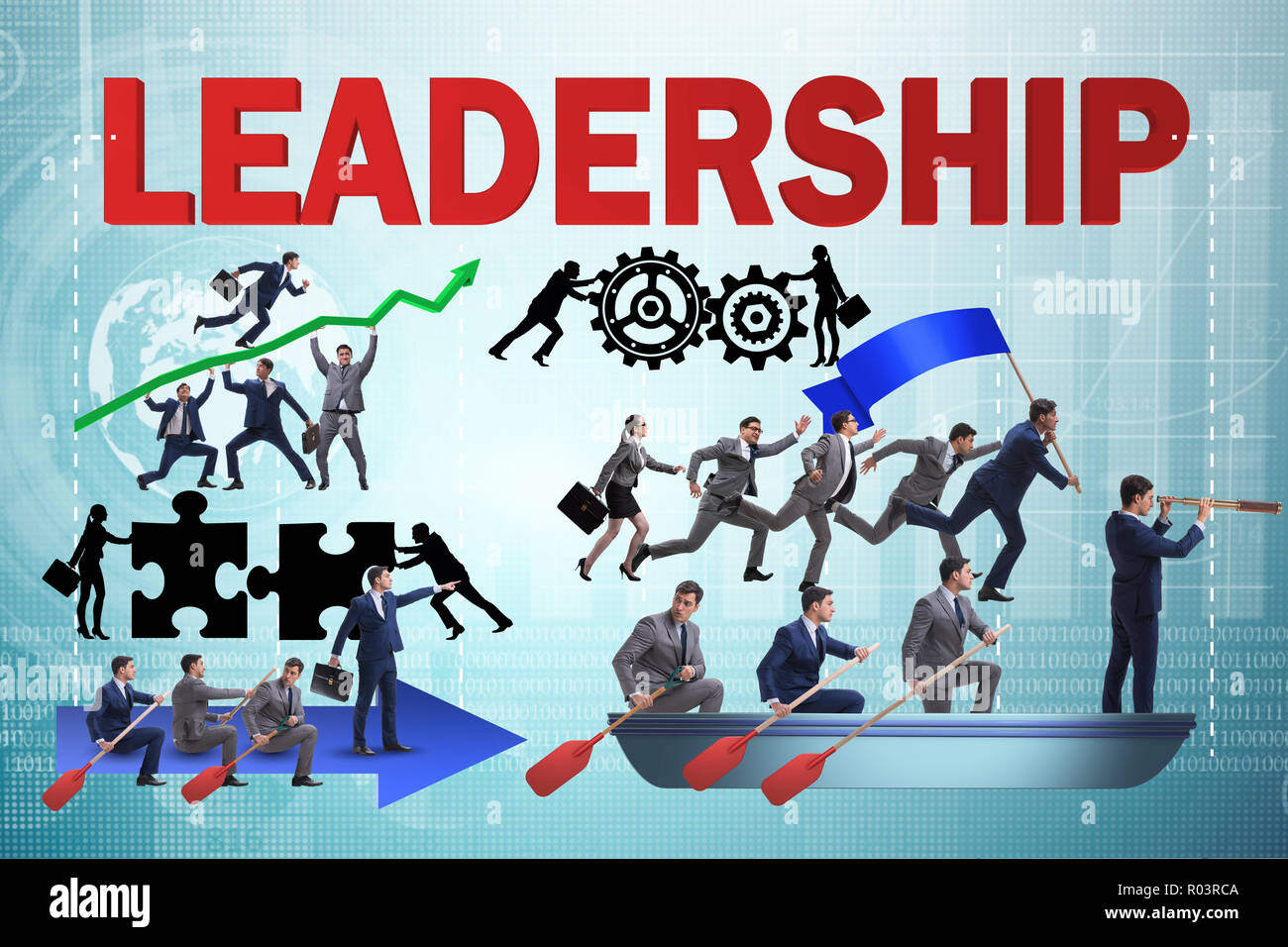 Concept of leadership with many business situations Stock Photo - Alamy