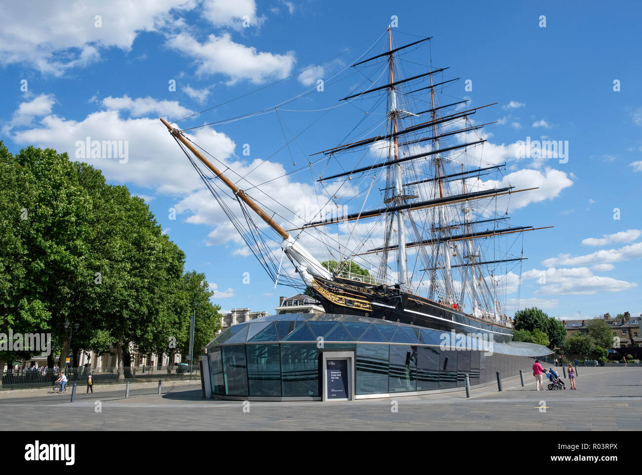 The Cutty Sark, historic British clipper ship, in permanent dry dock at ...