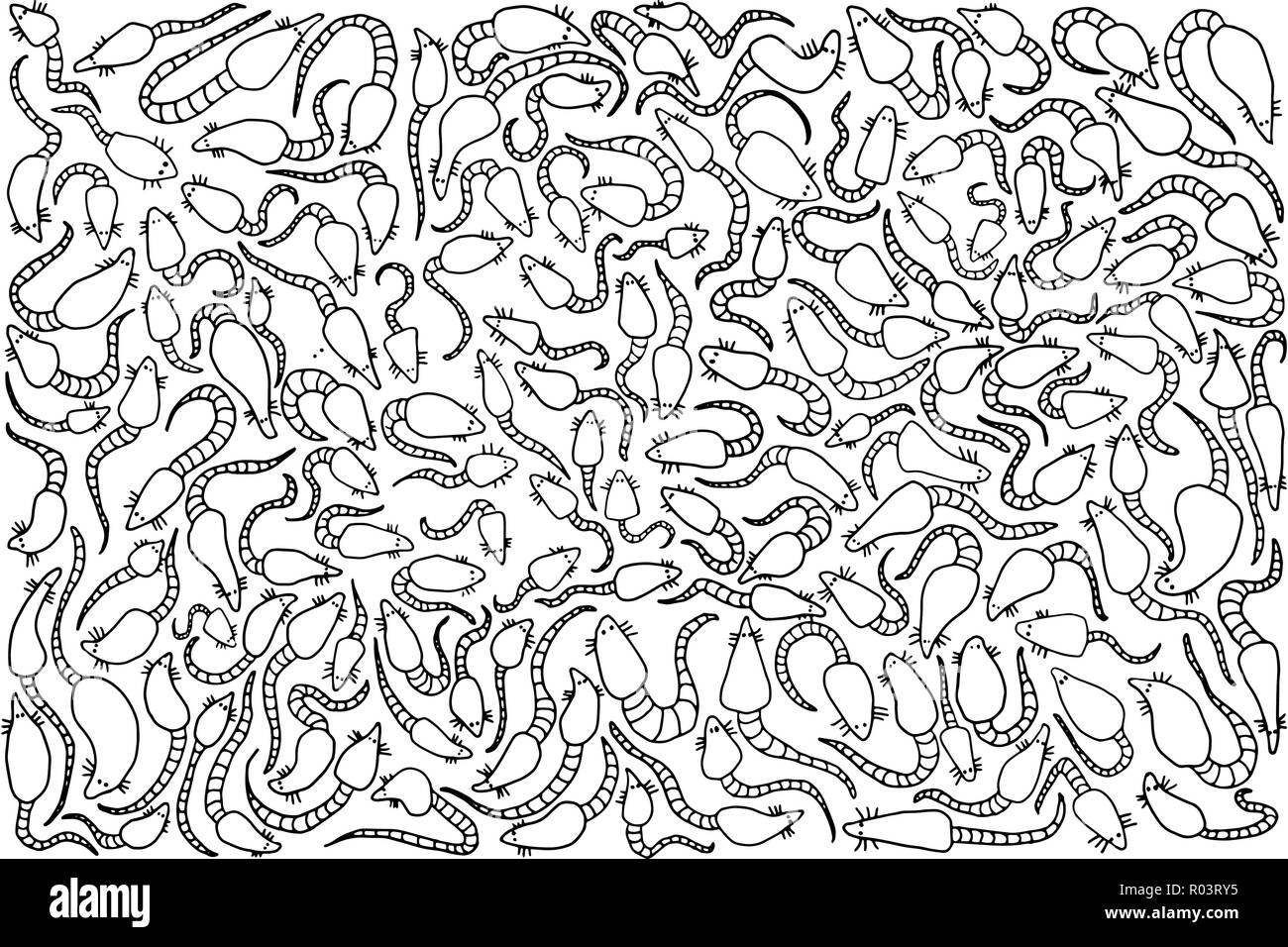 pattern of numerous rats with tails on a white background Stock Vector ...