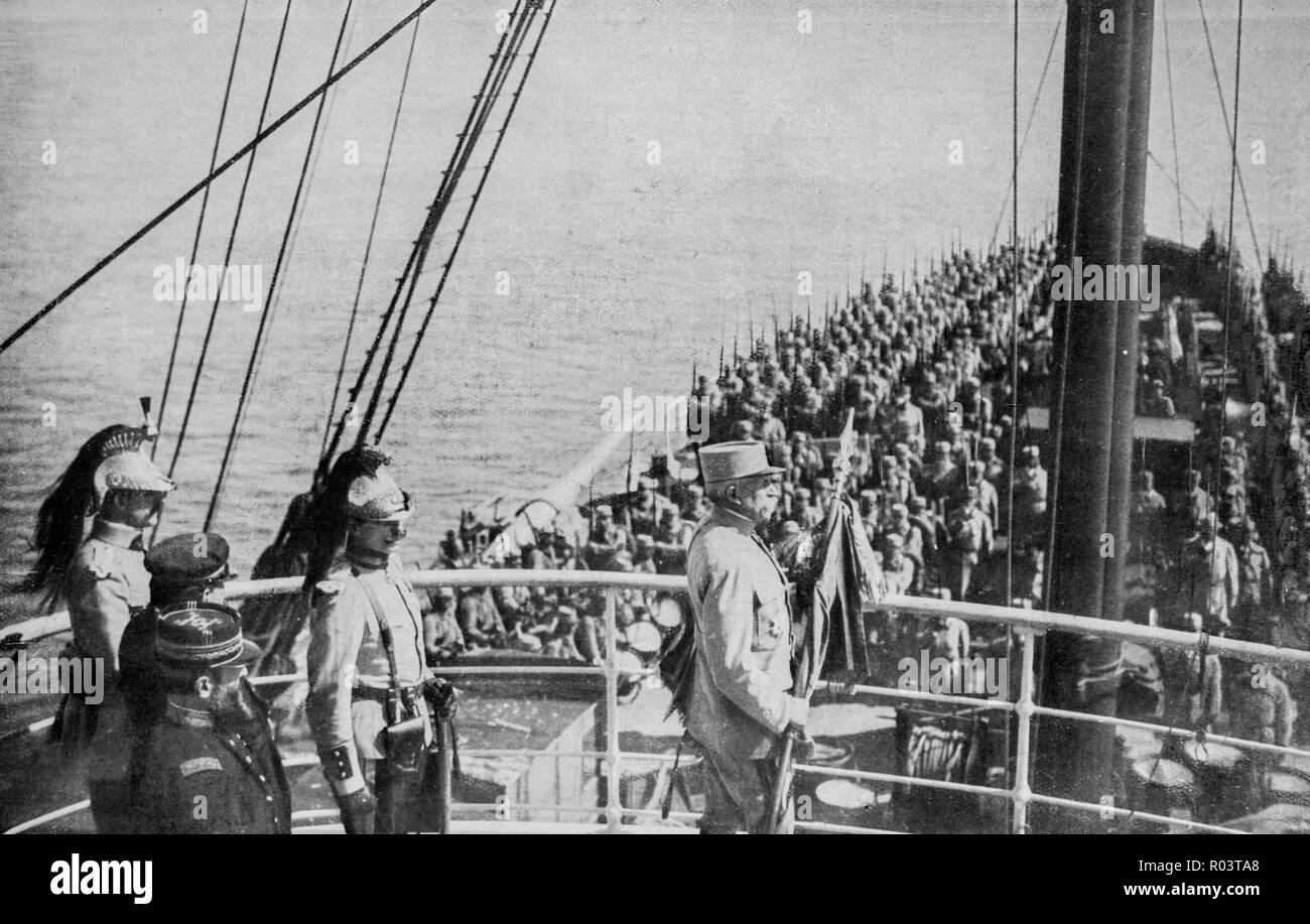 French general Amade presenting the troops the new flag, Dardanelles ...