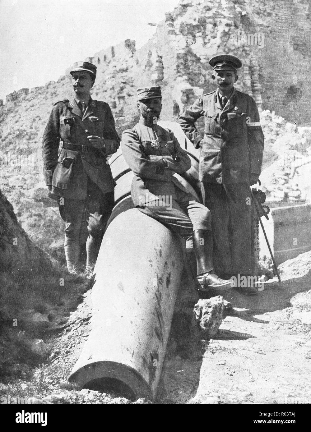 French general Gouraud sitting on a destroyed Turk canon, 1915, Turkey ...