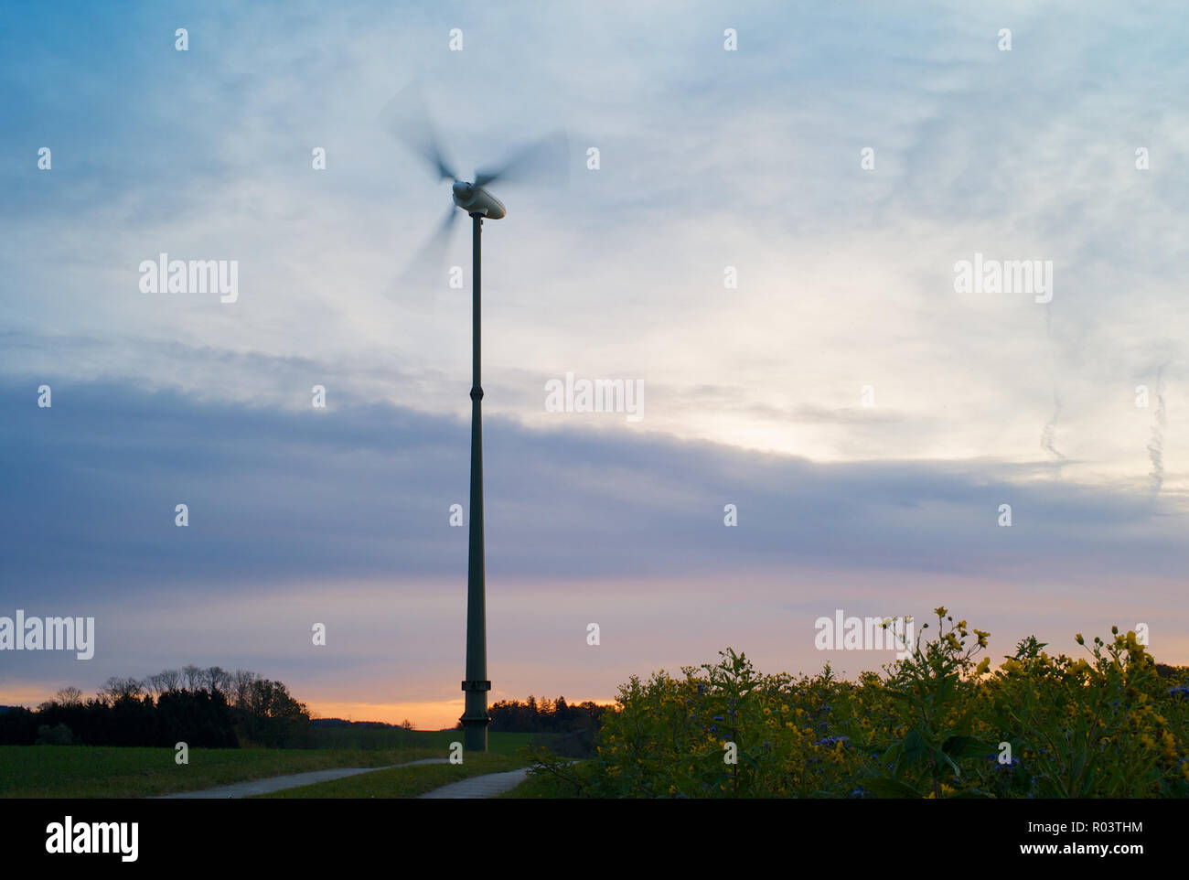 Small Electric Wind Power Station with One Tower in Morning Light at ...