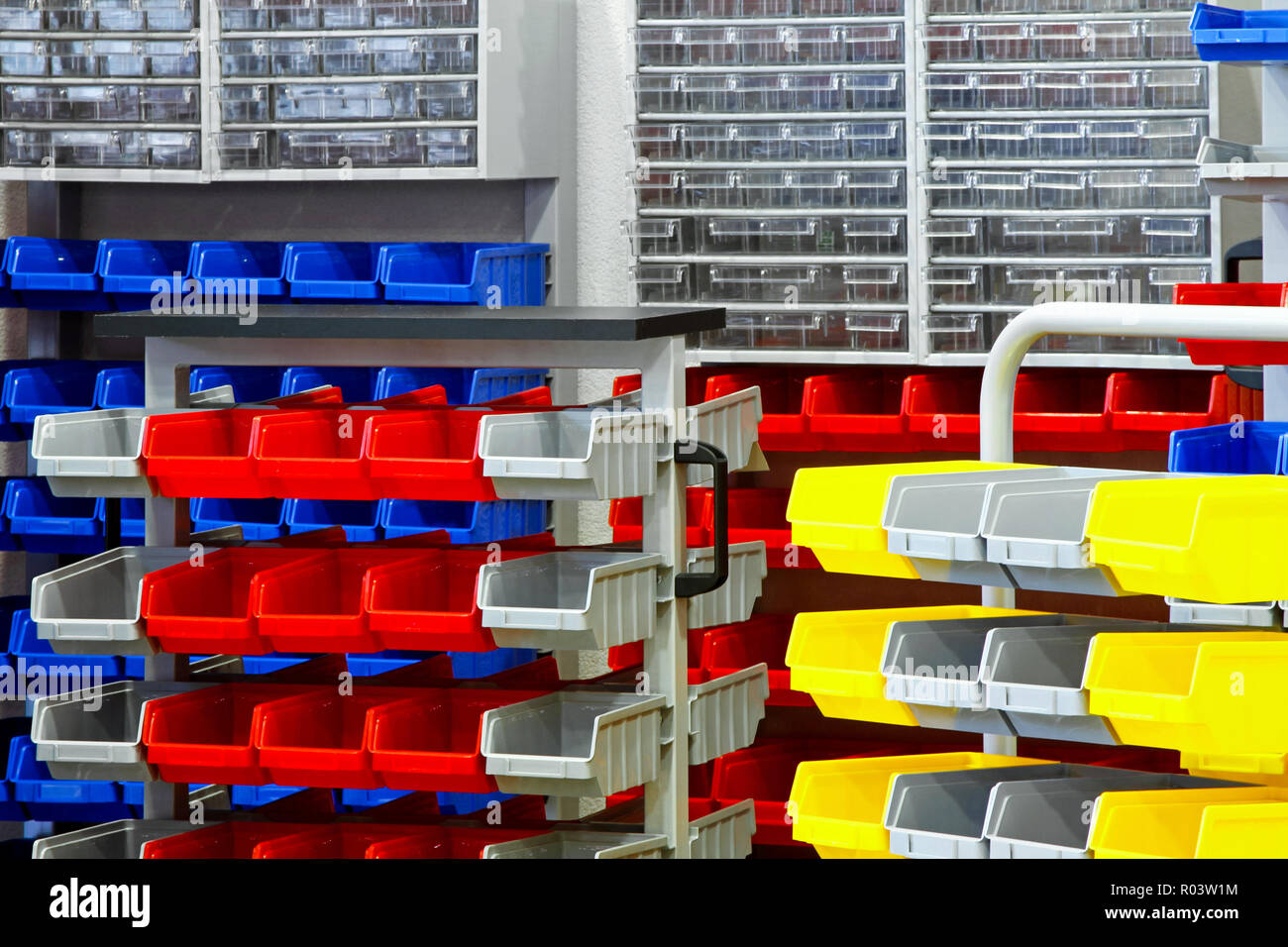 Colorful shelves and racks for warehouse storage Stock Photo - Alamy