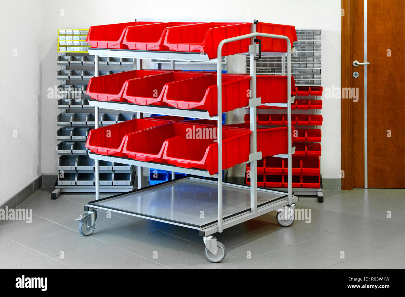 Shelves for inventory in garage and workshop Stock Photo - Alamy