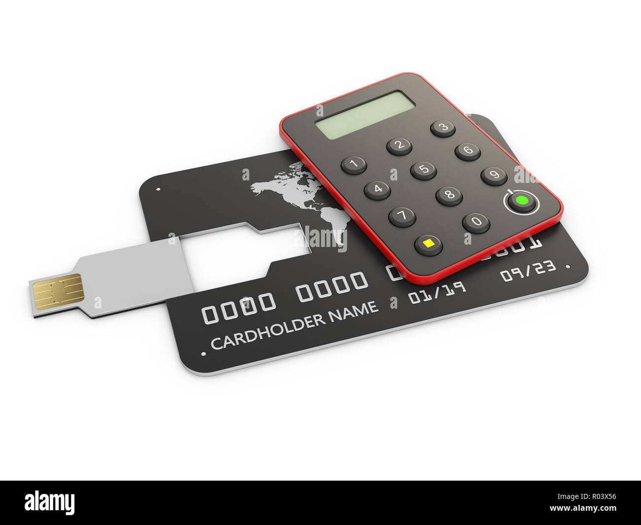 3d Illustration of USB flash card corporate identity with security ...