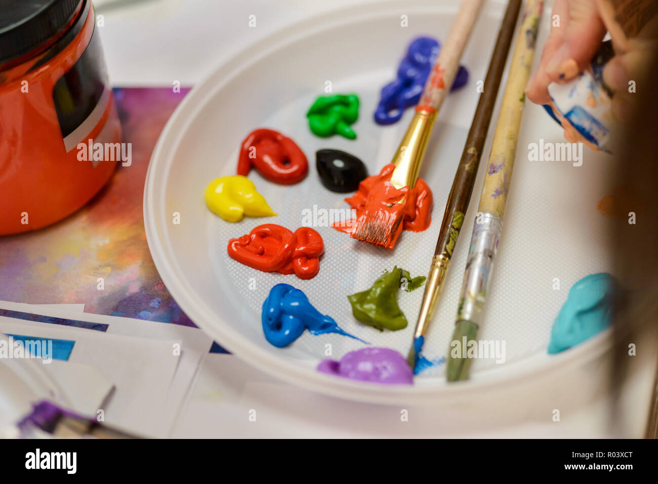 Palette with paint samples Stock Photo - Alamy