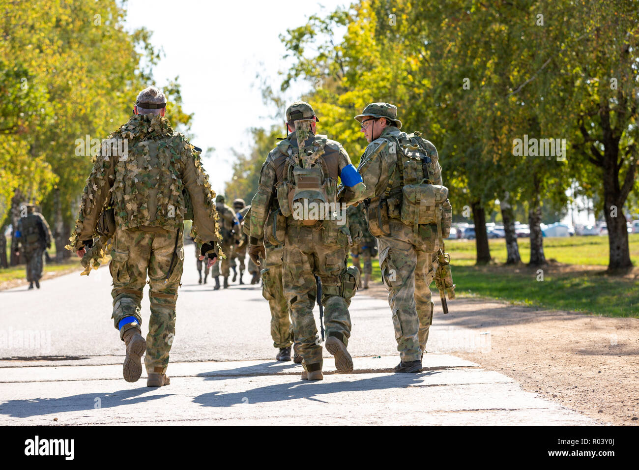 group of soldiers on the Outdoor on army exercises. war, army ...