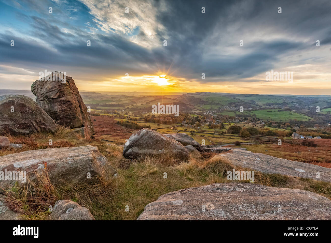 beautiful landscape photograph of a sunset at Curbar Edge, Peak ...