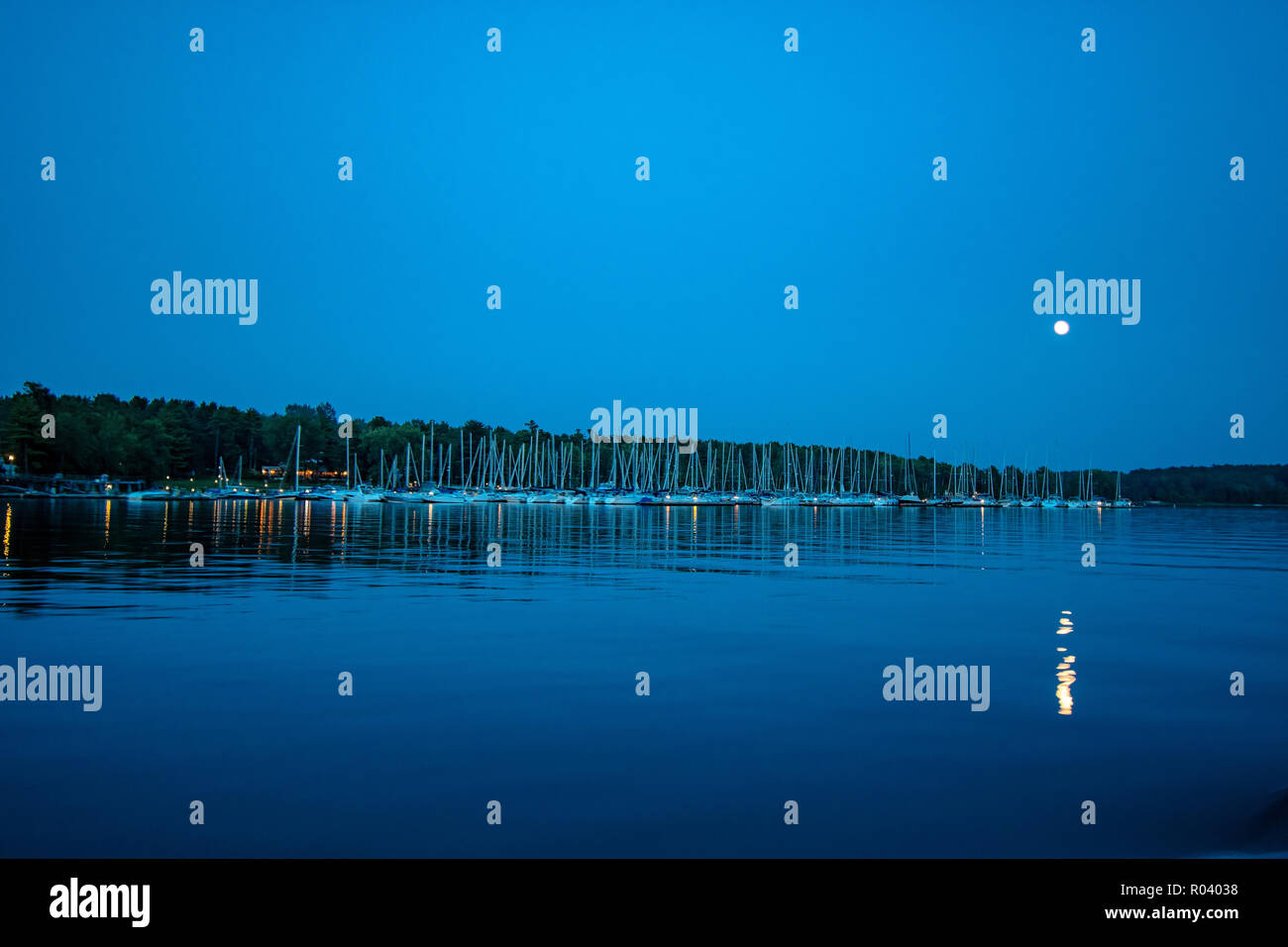 Lake Champlain marina at moonlight Stock Photo - Alamy