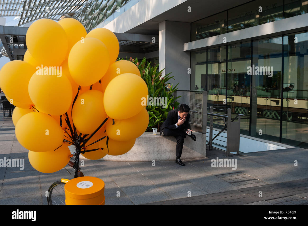 Singapore, Republic of Singapore, Yellow Balloons at Marina Bay Sands ...