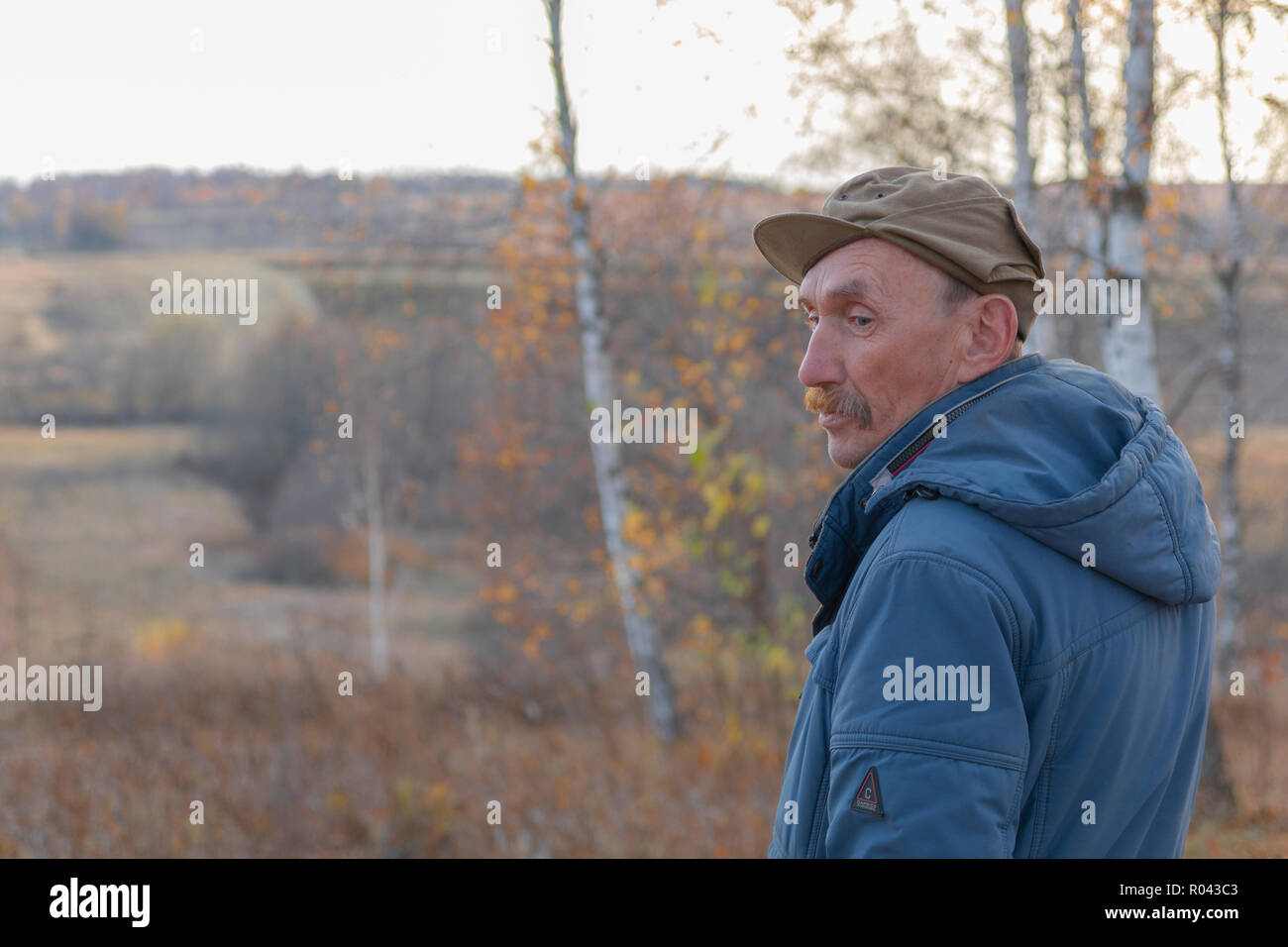 A rustic man with a mustache. Russia. Kaluga region. Village Stock ...