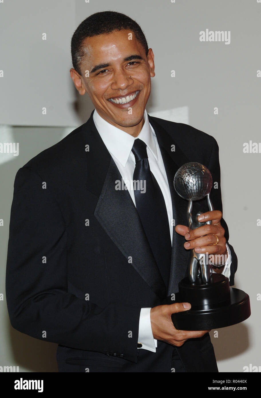 Senator Barack Obama at the NAACP Awards backstahe at the Dorothy ...