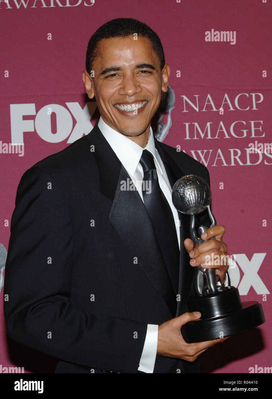 Senator Barack Obama at the NAACP Awards backstahe at the Dorothy ...