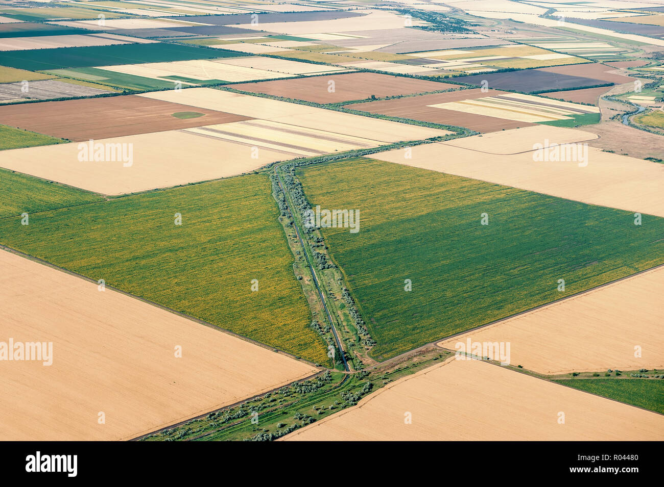 View from airplane window on circled field, Ukraine. Summer 2017 Stock ...