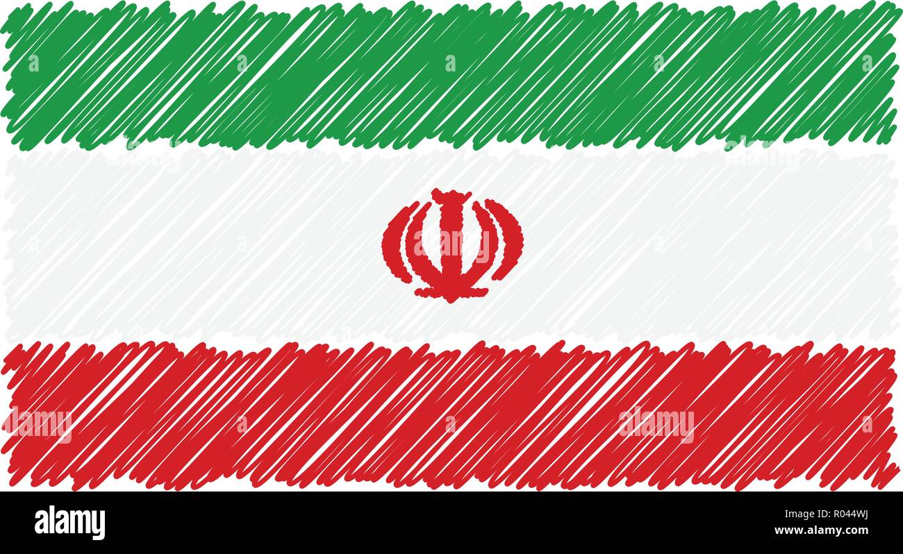 Hand Drawn National Flag Of Iran Isolated On A White Background. Vector ...