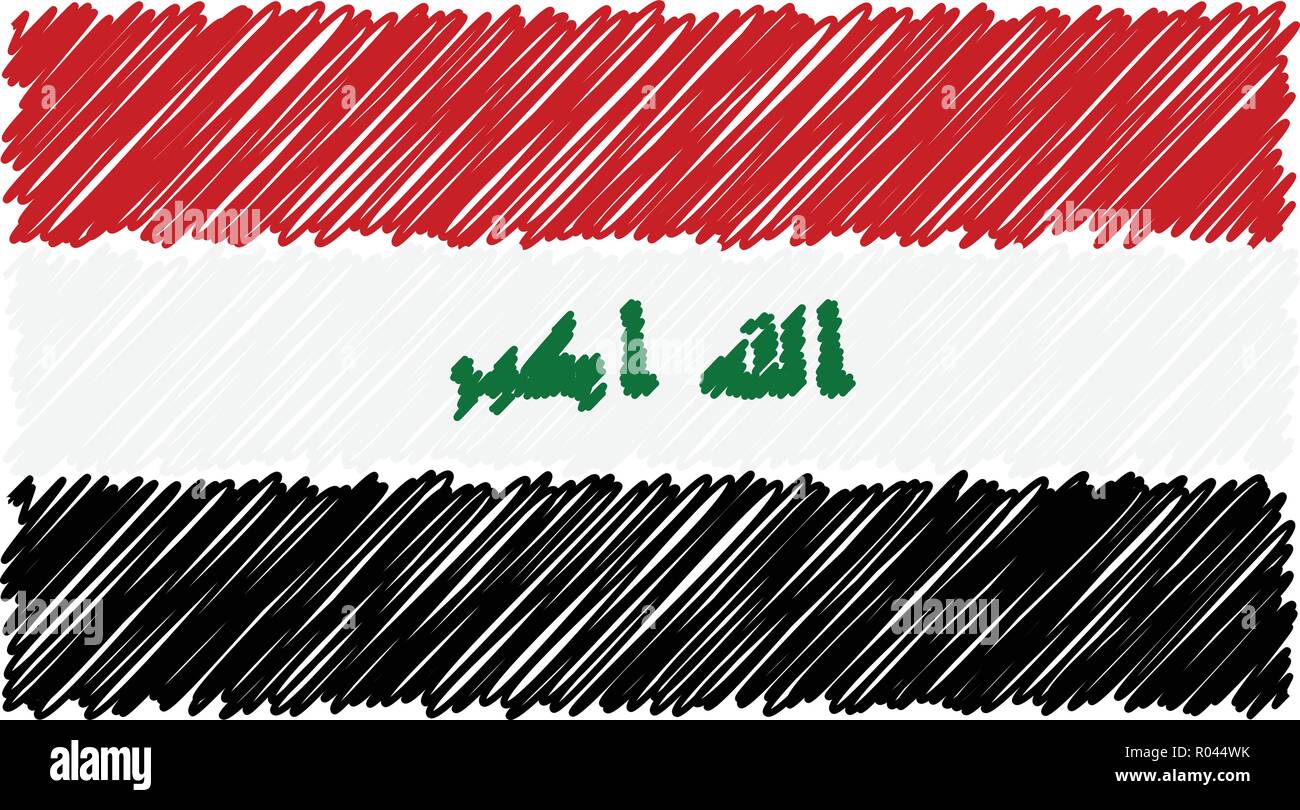 Hand Drawn National Flag Of Iraq Isolated On A White Background. Vector ...
