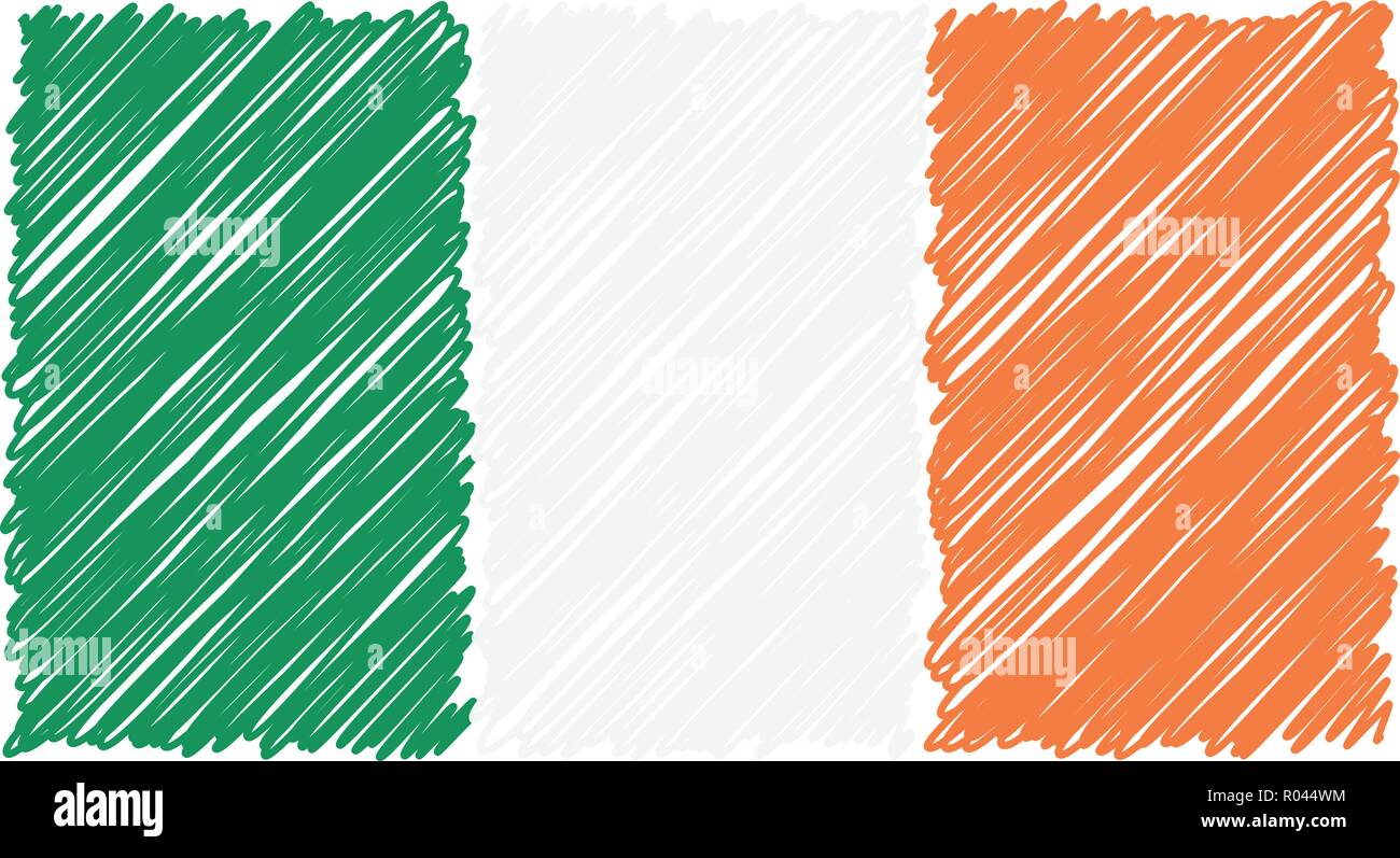 Hand Drawn National Flag Of Ireland Isolated On A White Background ...