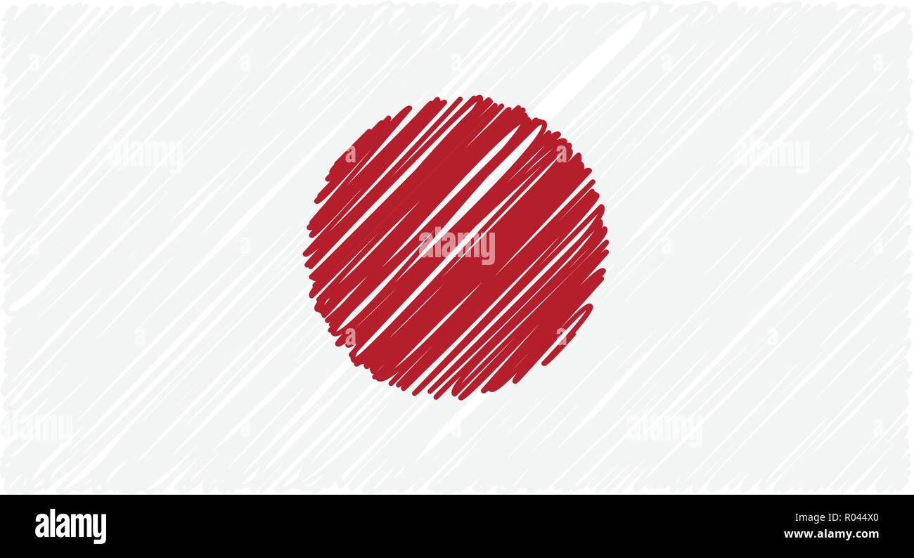 Hand Drawn National Flag Of Japan Isolated On A White Background ...