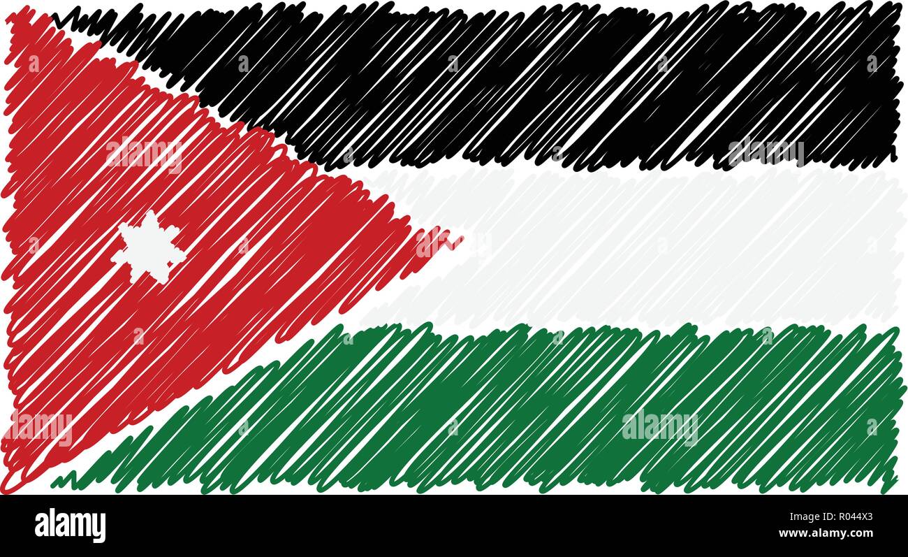 Hand Drawn National Flag Of Jordan Isolated On A White Background ...