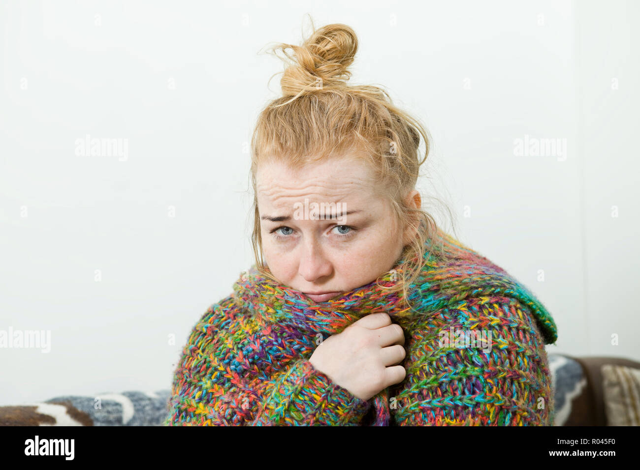Stressed exhausted young woman having strong tension headache Stock ...