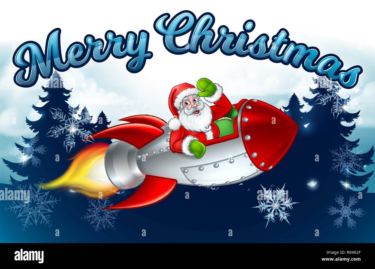 Santa Claus Rocket Merry Christmas Forest Cartoon Stock Vector Image ...