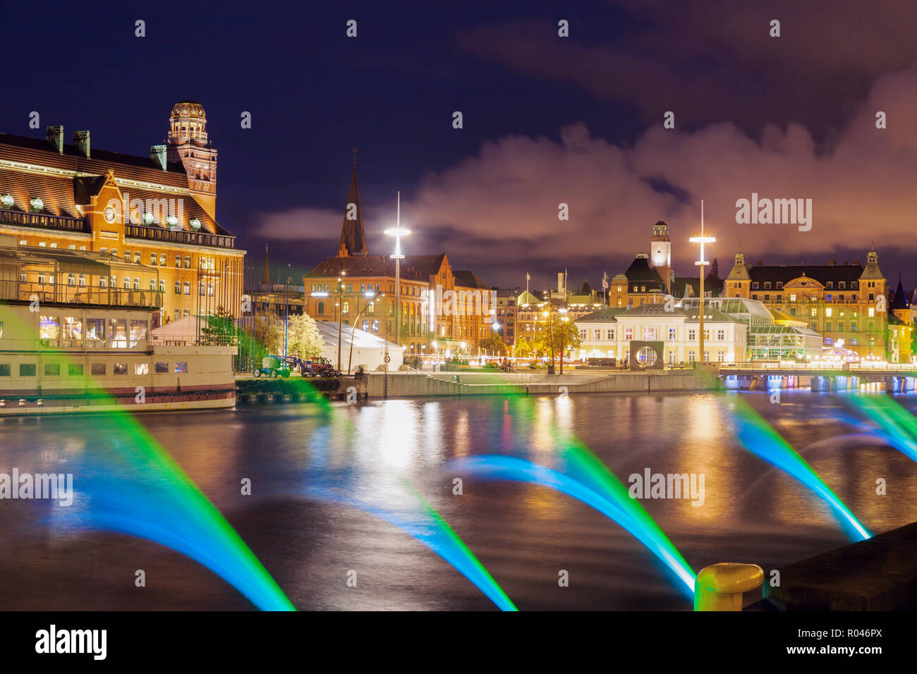 Panorama of Malmo at night. Malmo, Scania, Sweden Stock Photo - Alamy