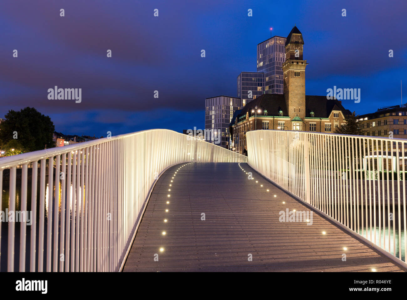 Pedestrian bridge in Malmo at night. Malmo, Scania, Sweden Stock Photo ...