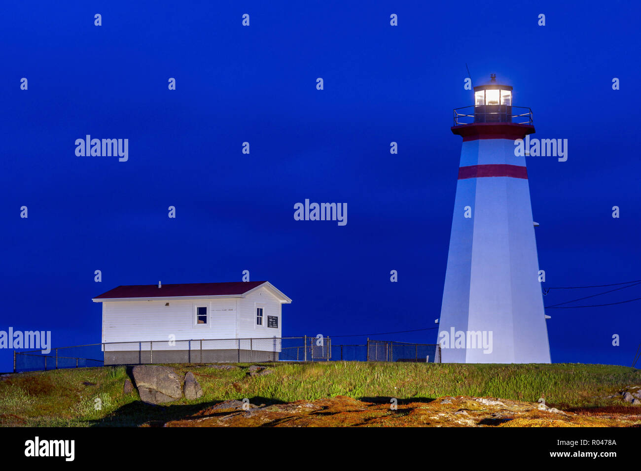 Cape Ray Lighthouse at night. Newfoundland and Labrador, Canada Stock ...