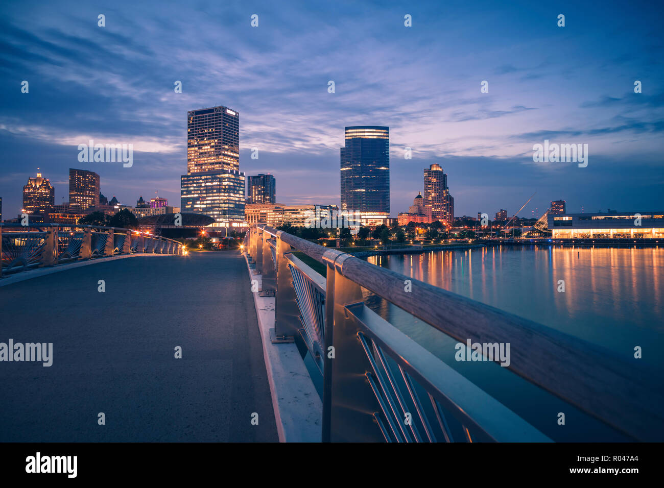 Panorama of Milwaukee at night. Milwaukee, Wisconsin, USA Stock Photo ...