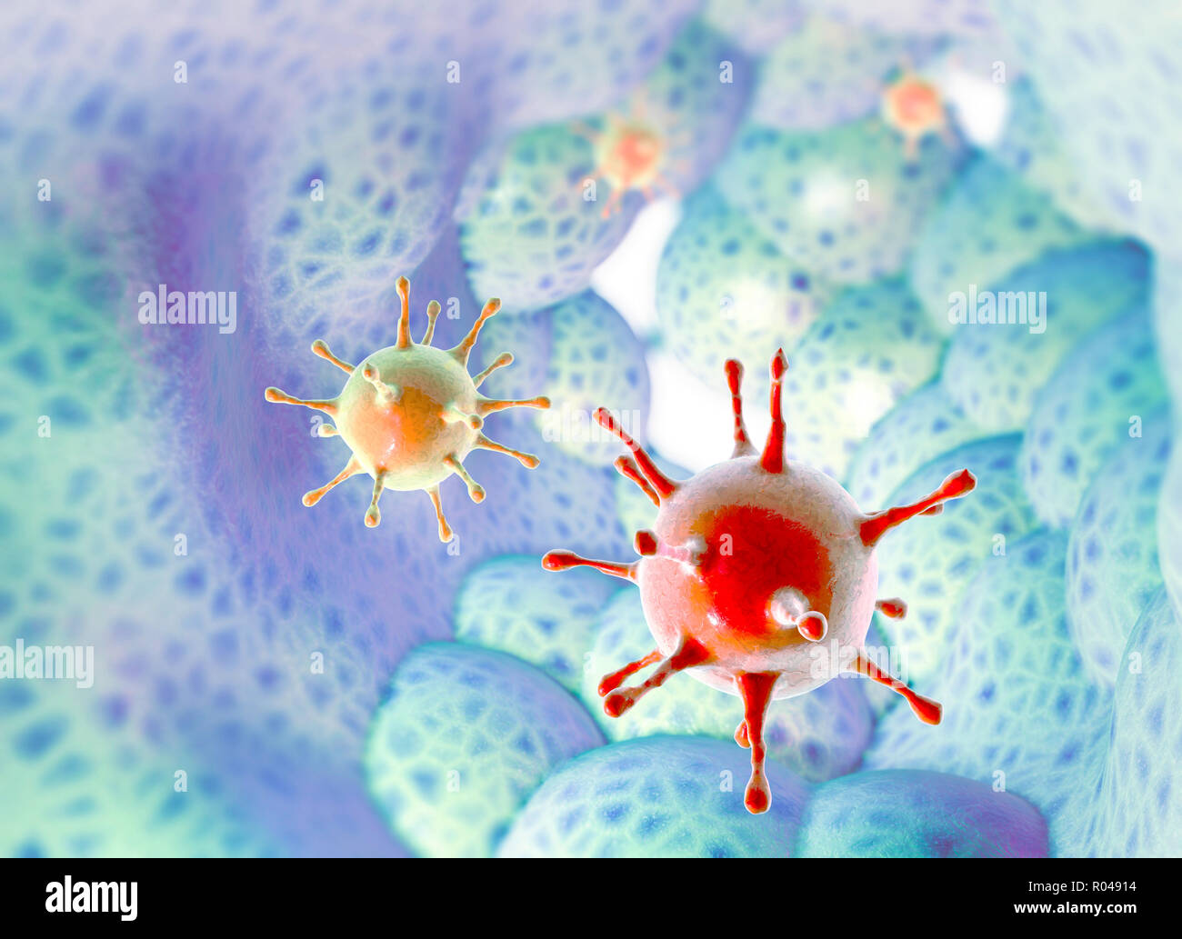 Virus, genetic code, bacteria and microorganisms seen under a ...