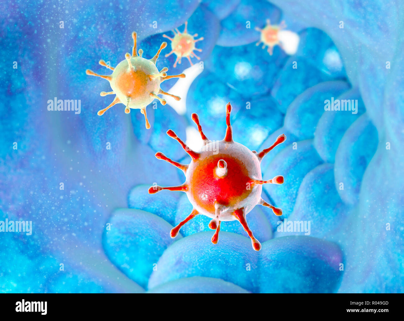 Virus, genetic code, bacteria and microorganisms seen under a ...