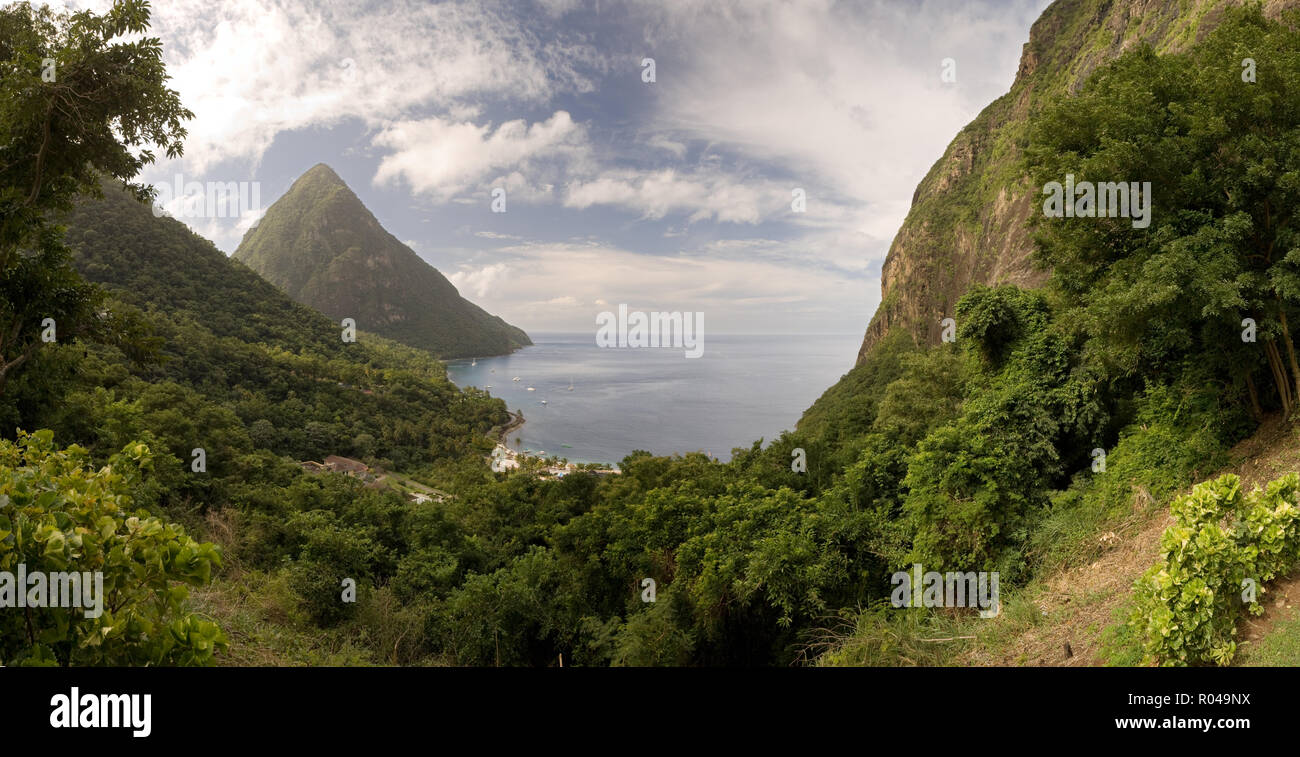 Landscape of forest covered hills by sea Stock Photo - Alamy