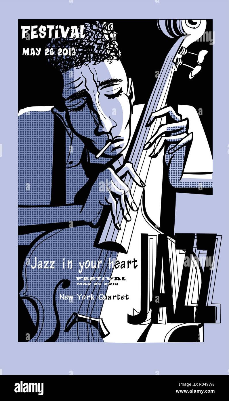 Jazz poster with double bass - Vector illustration Stock Vector Image ...