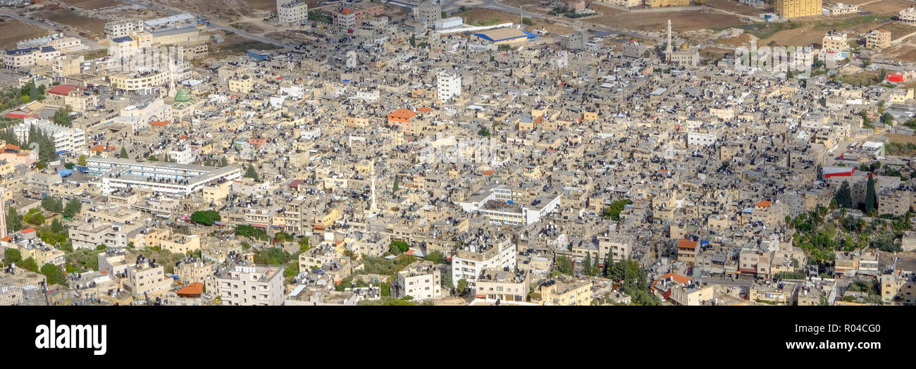 Aerial view of the Balata Palestinian Refugee Camp adjacent to Nablus ...