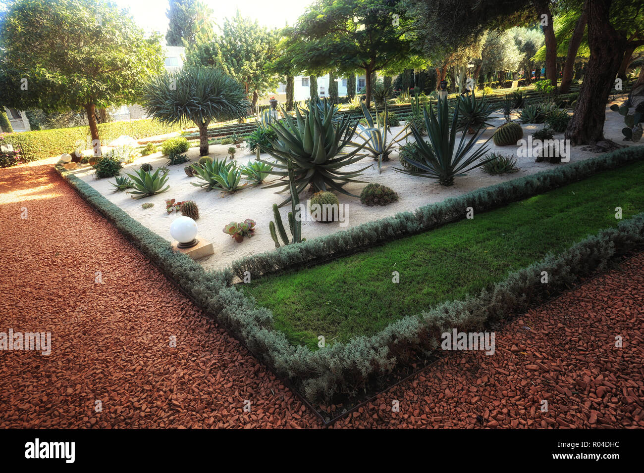 The Bahai Gardens in Haifa in Israel. It is a place where people admire ...