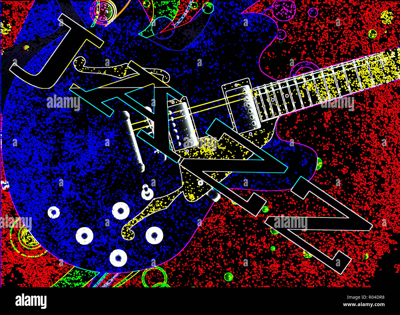 Abstract Neon Jazz Guitar set on a jazz grunge background Stock Photo - Alamy