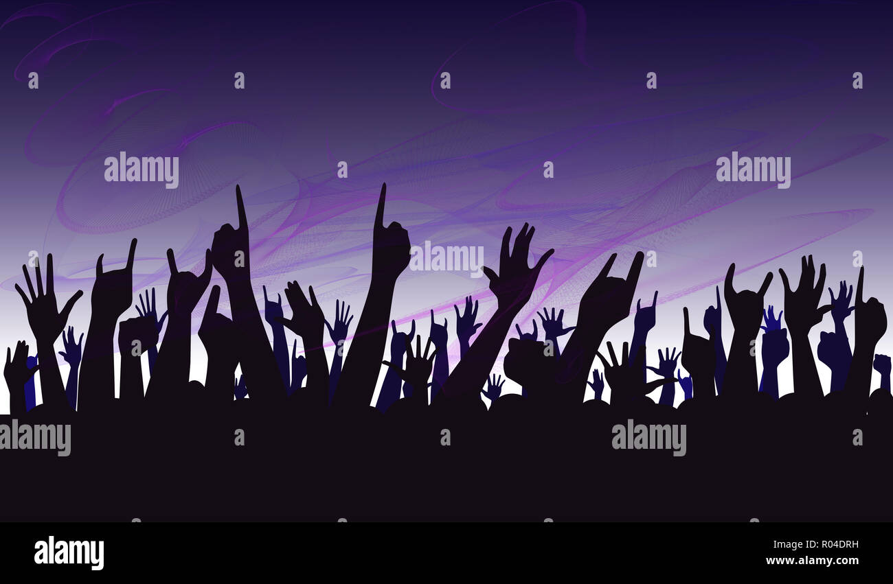 Hands raised in the air at a concert Stock Photo - Alamy