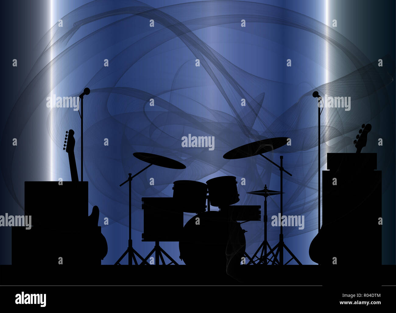 Silhouette of a rock bands equipment on stage as a backdrop Stock Photo ...