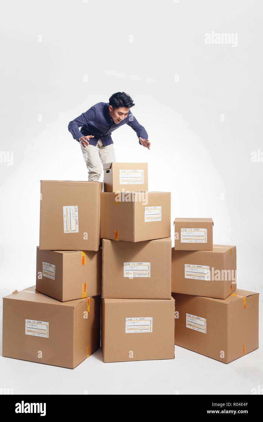 Young men use computer box Stock Photo - Alamy