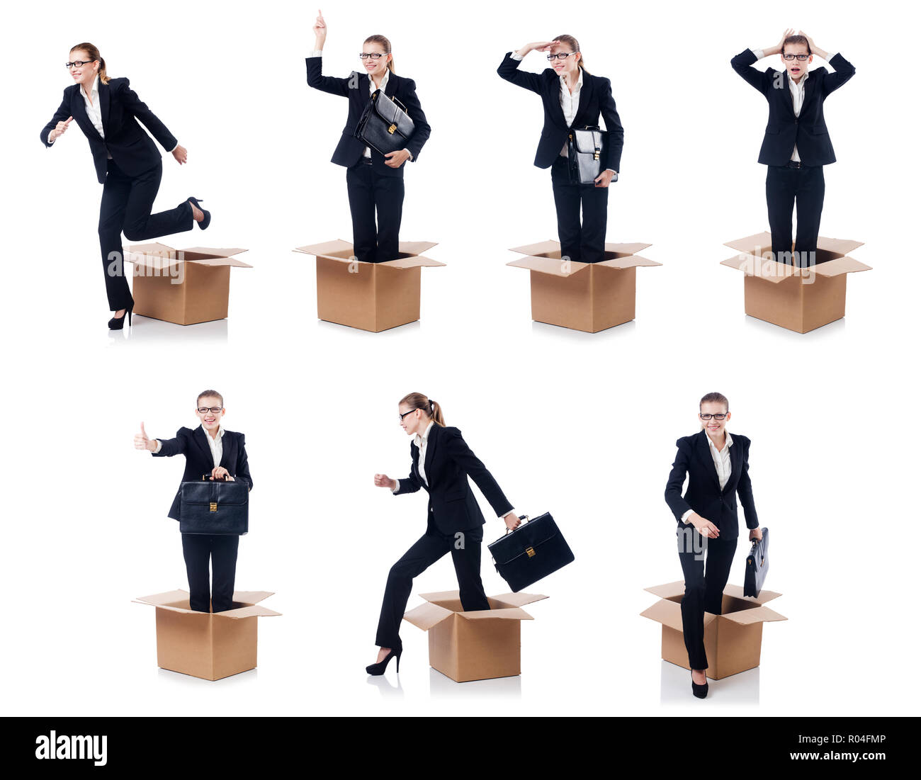 Woman in thinking out of box concept Stock Photo - Alamy