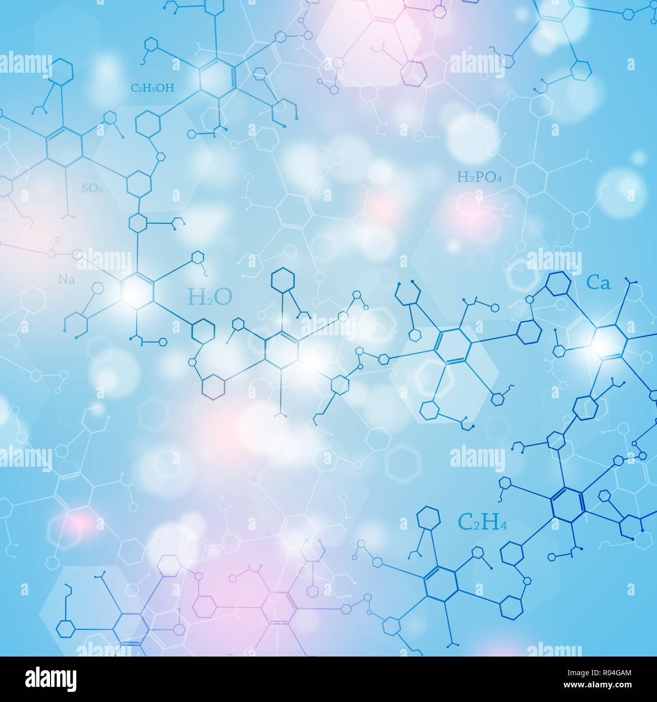 abstract technology and science blue background with chemistry elements ...
