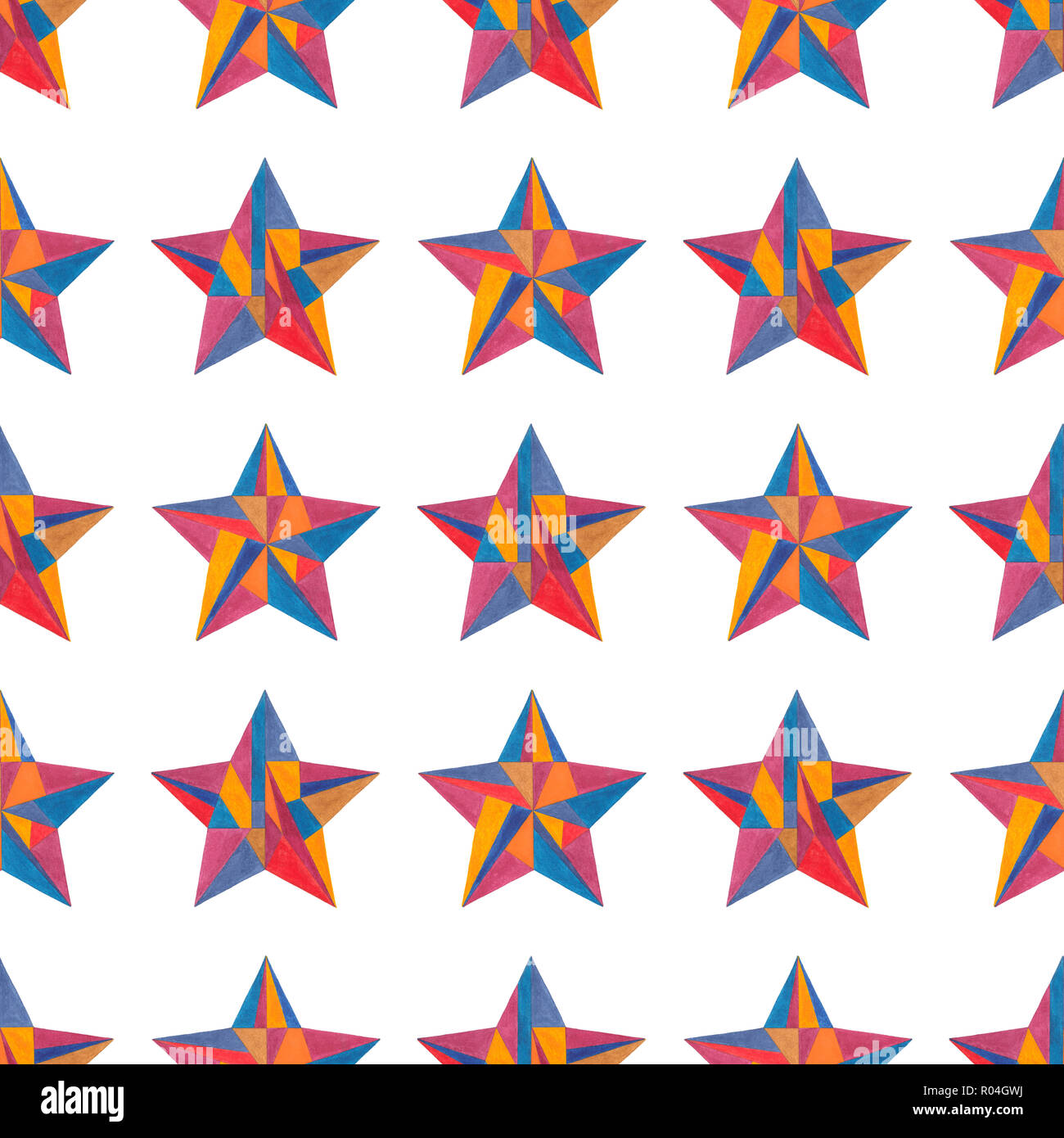 Watercolor hand painted stars seamless pattern. Abstract geometrical ...